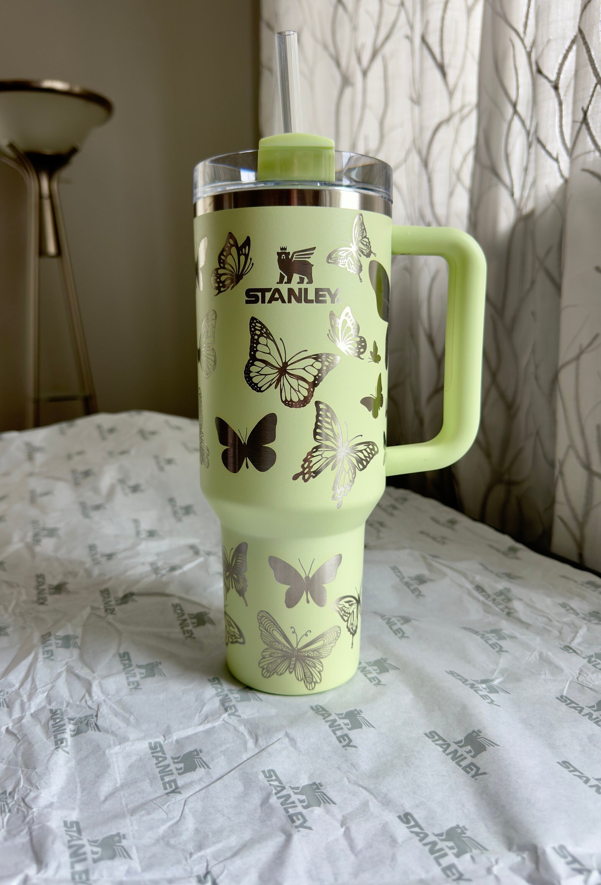 Stanley Butterfly Pale Lime Green 40oz Custom Laser Engraved Authentic ...