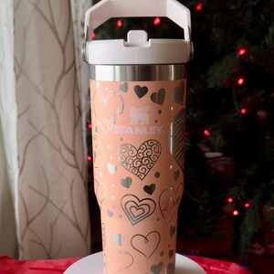 Custom Laser Engraved Stanley Quencher: Melon Peach Hearts Cup 30oz - Etsy