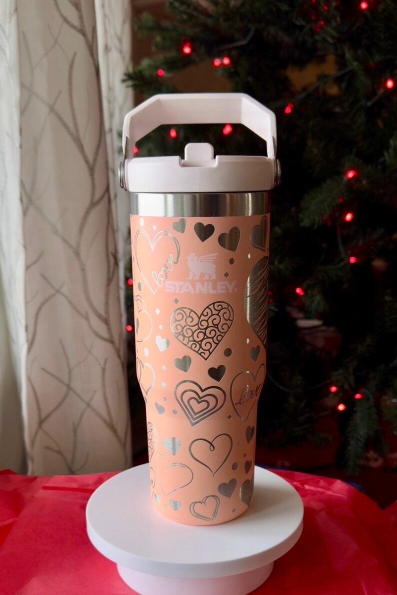 Custom Laser Engraved Stanley Quencher: Melon Peach Hearts Cup 30oz - Etsy