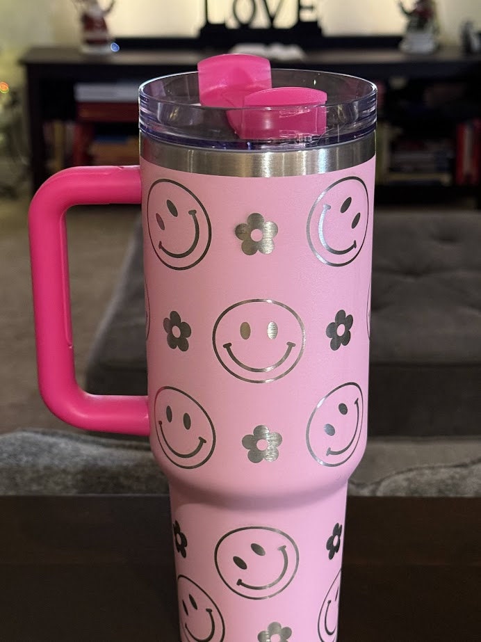 Smiley Face Tumbler Flamingo Pink Hot Pink Custom Tumbler 40 Oz Preppy ...