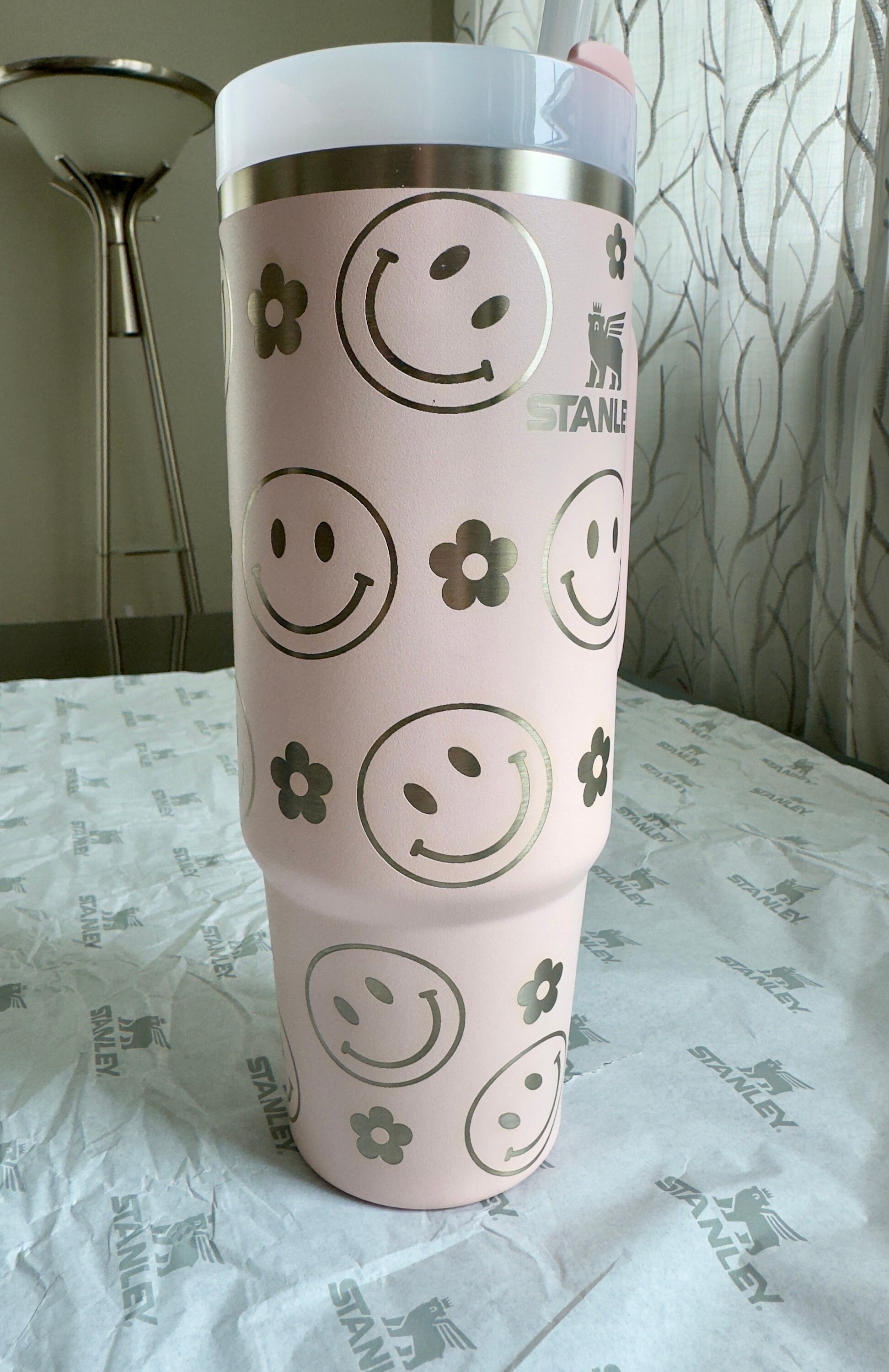 Stanley Smiley Face 30oz Pink Bloom Custom Laser Engraved Authentic ...