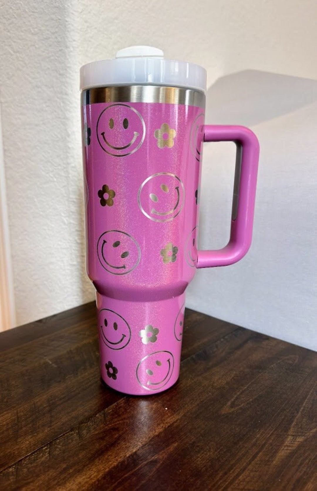 Smiley Face Flowers Stanley Style Dupe Custom Stanley Preppy - Etsy