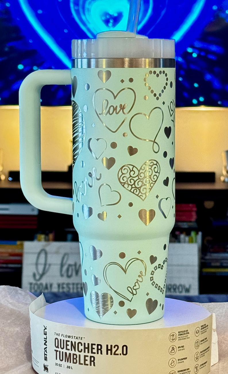 Buy Laser Engraved Stanley Tumbler 30oz: Mint Teal Hearts Online in ...