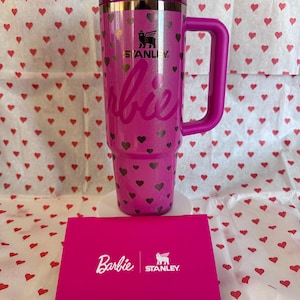 Stanley Pink Barbie Icon Hearts Love Tumbler 30oz Custom Laser Engraved ...