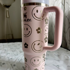 Stanley Smiley Face 30oz Pink Bloom Custom Laser Engraved Authentic ...