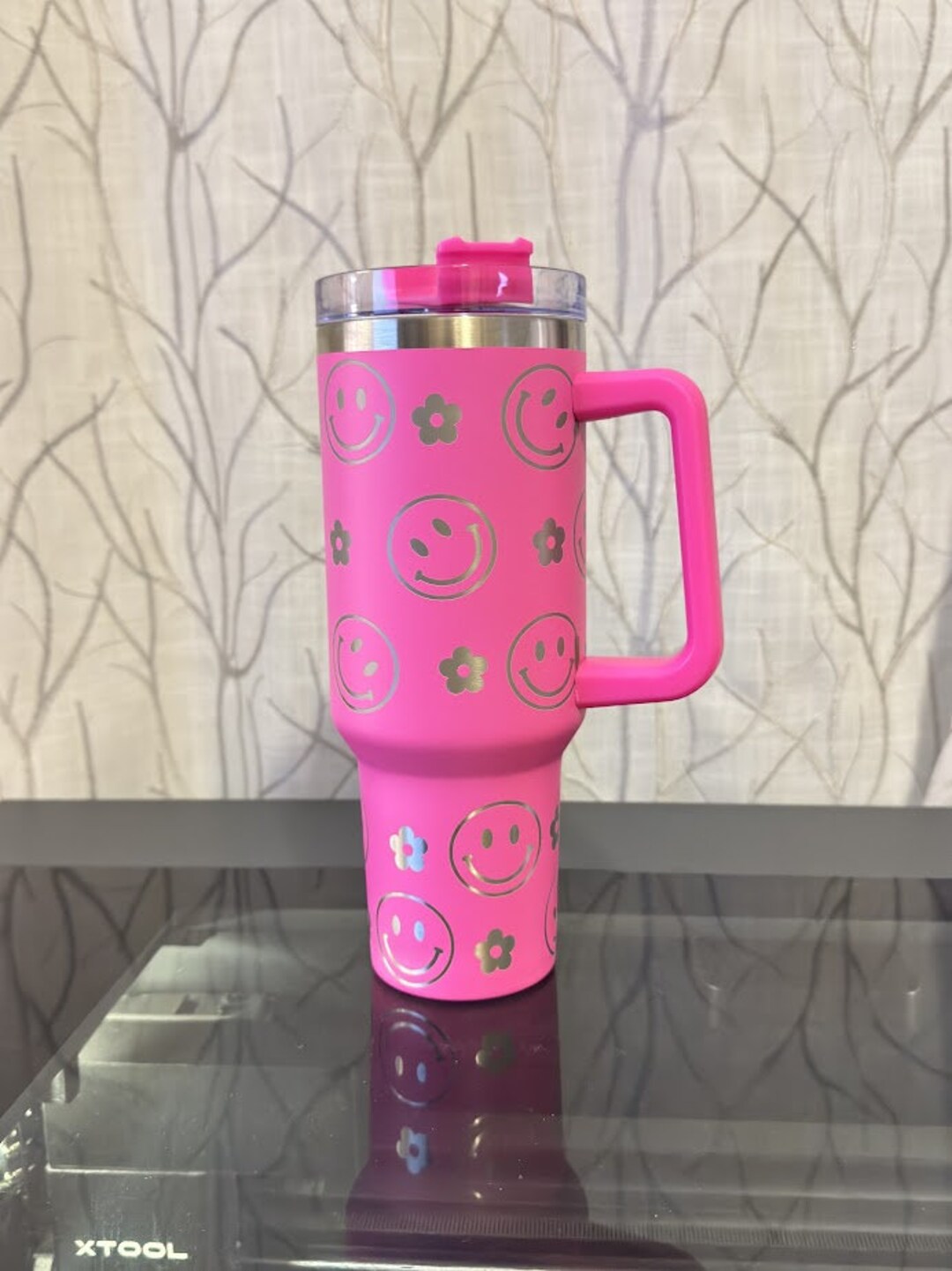 Smiley Face Flowers Hot Pink Stanley Style Dupe Camelia Custom - Etsy