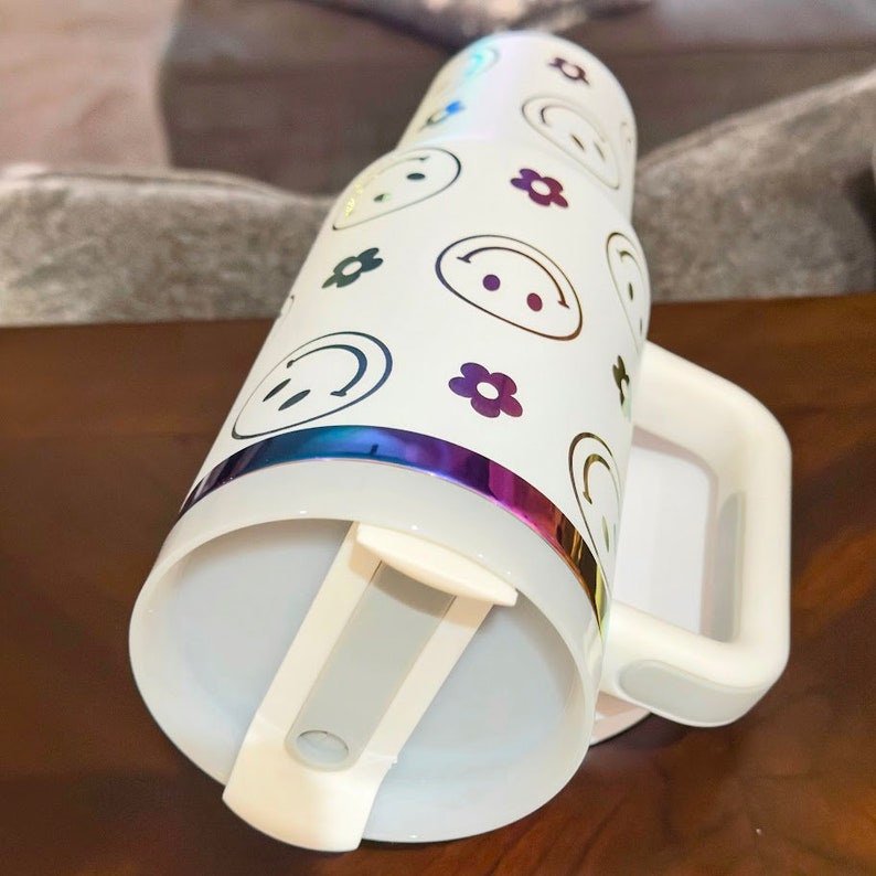 Smiley Face Tumbler Rainbow White Custom Tumbler 40 Oz Preppy Cup Laser ...