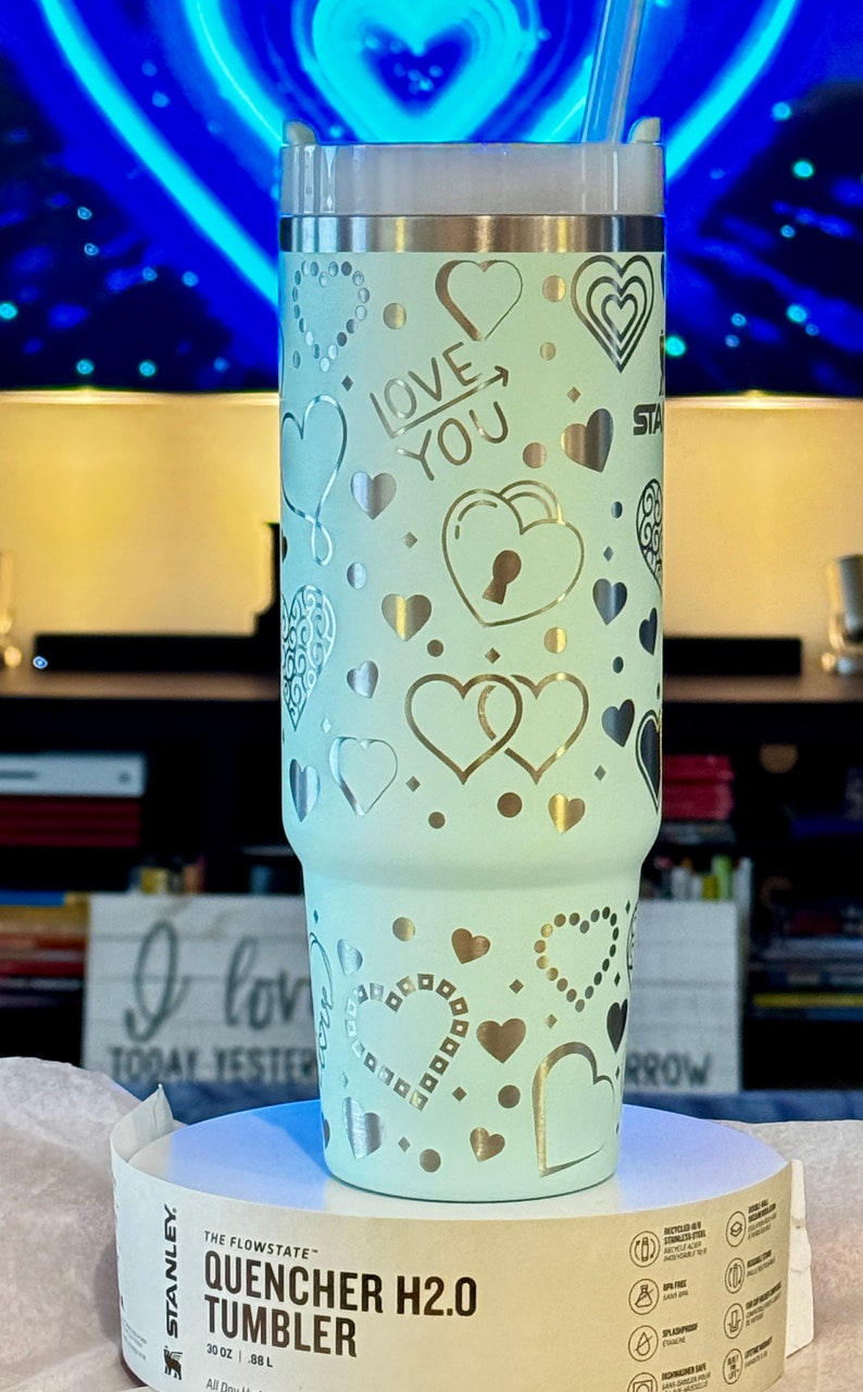 Buy Laser Engraved Stanley Tumbler 30oz: Mint Teal Hearts Online in ...