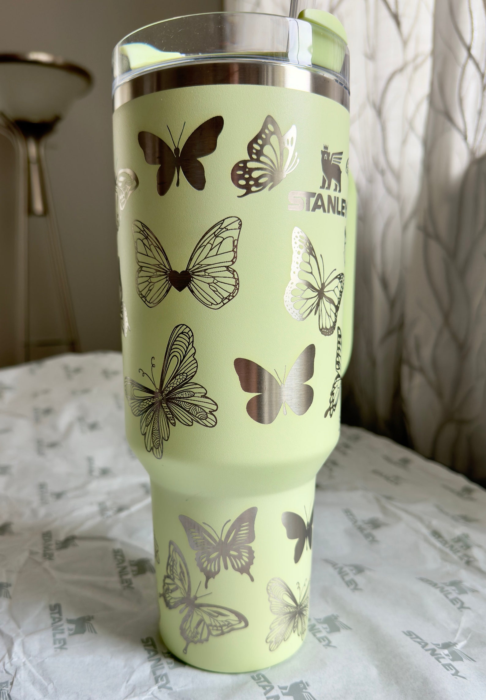 Stanley Butterfly Pale Lime Green 40oz Custom Laser Engraved Authentic ...