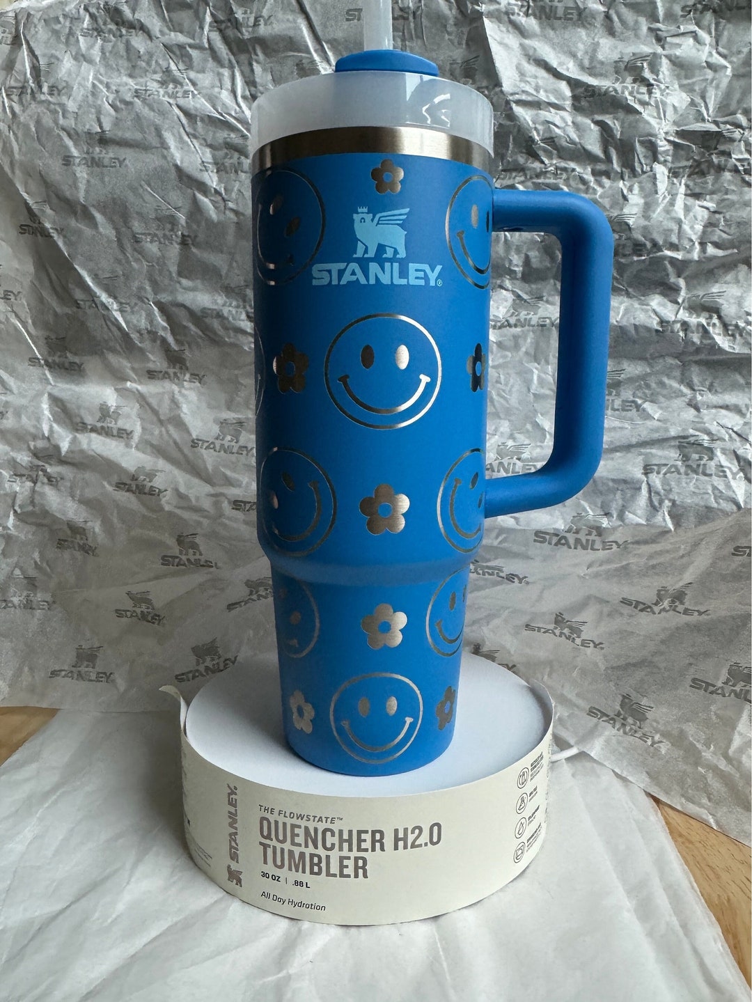 Stanley Smiley Face 30oz Azure Blue Custom Laser Engraved Authentic ...