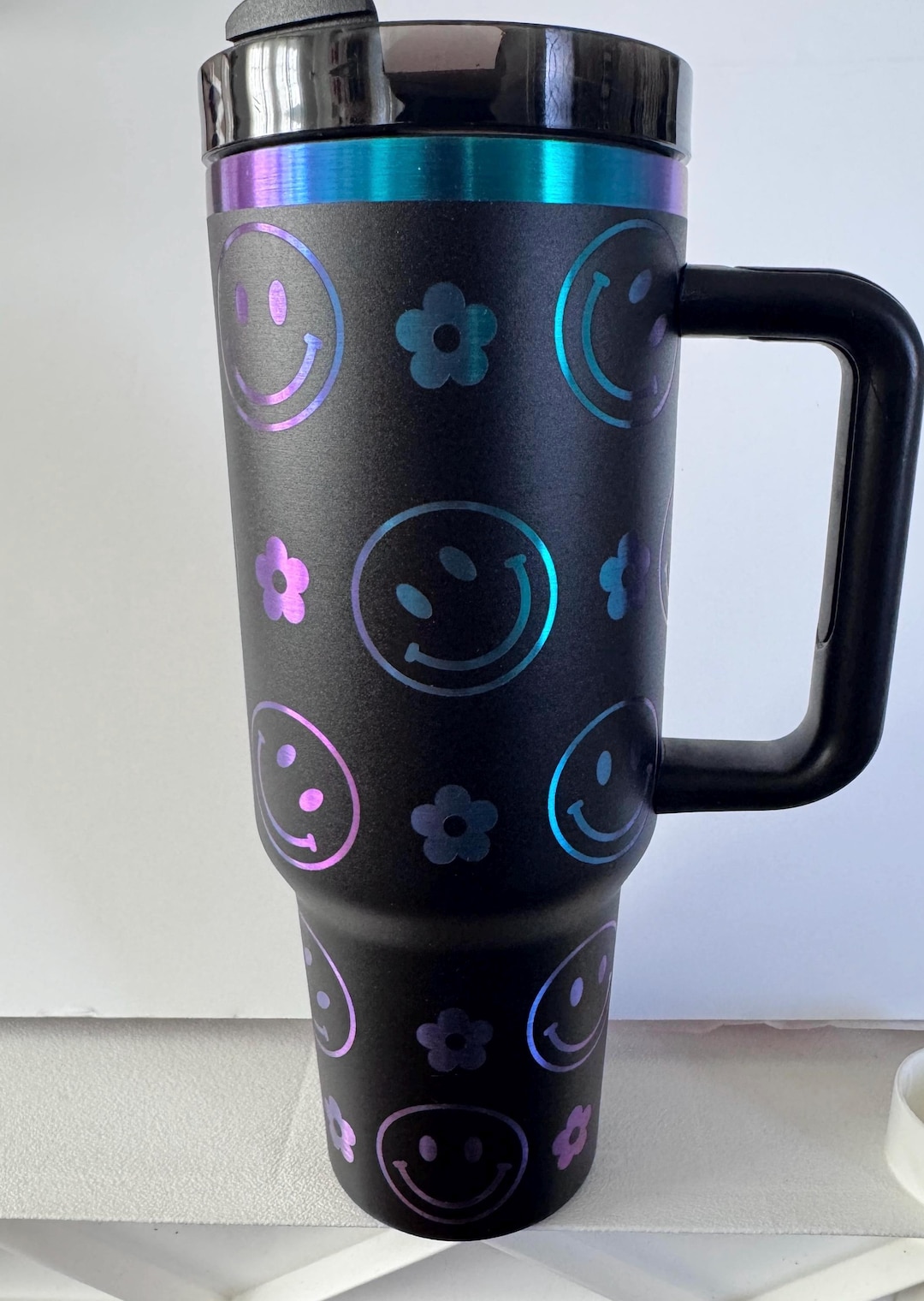 Smiley Face 40oz Tumbler: Custom Laser Engraved Chroma Design - Etsy