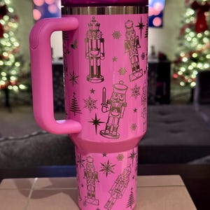 Stanley Nutcracker Wicked Glinda Pink Gold Tumbler 40oz Custom Laser ...