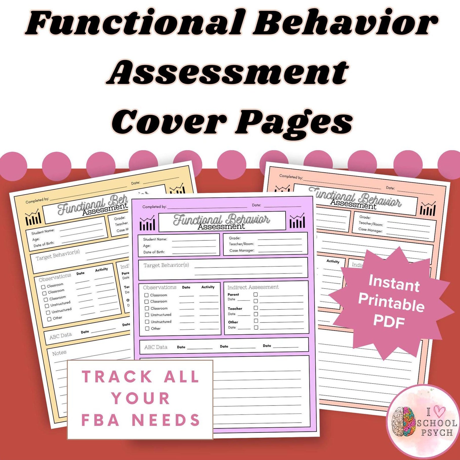Functional Behavior Assessment Organization Cover Page | School ...