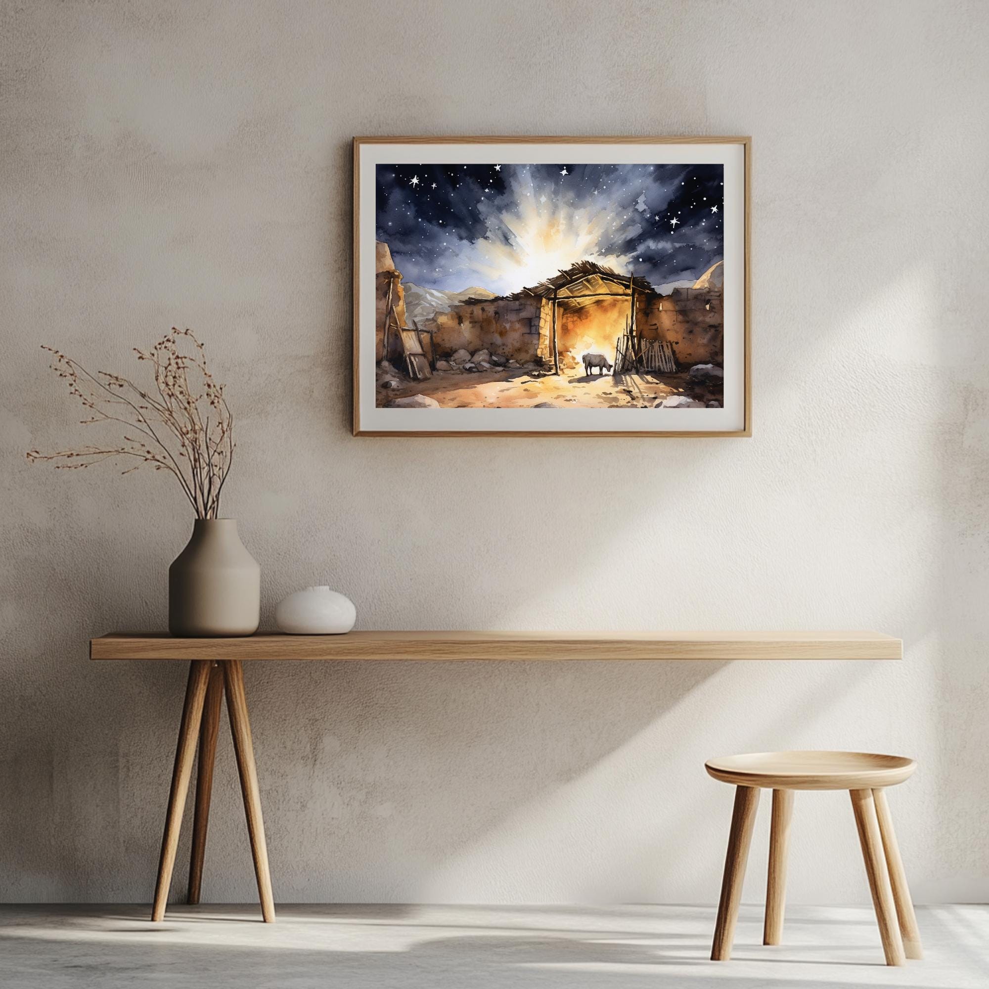 O Holy Night Painting: Watercolor Nativity Scene, Christian Christmas ...