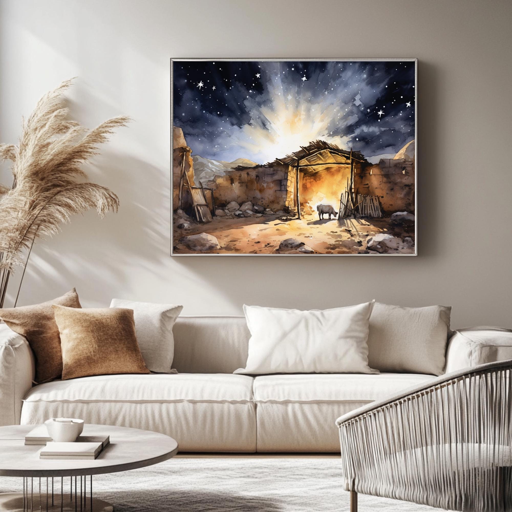O Holy Night Painting: Watercolor Nativity Scene, Christian Christmas ...
