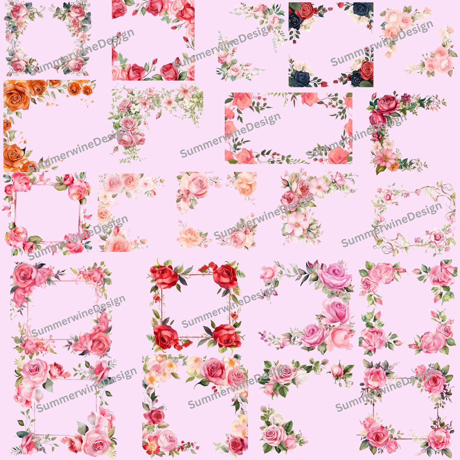 Rose Border Frame PNG Clipart - Etsy