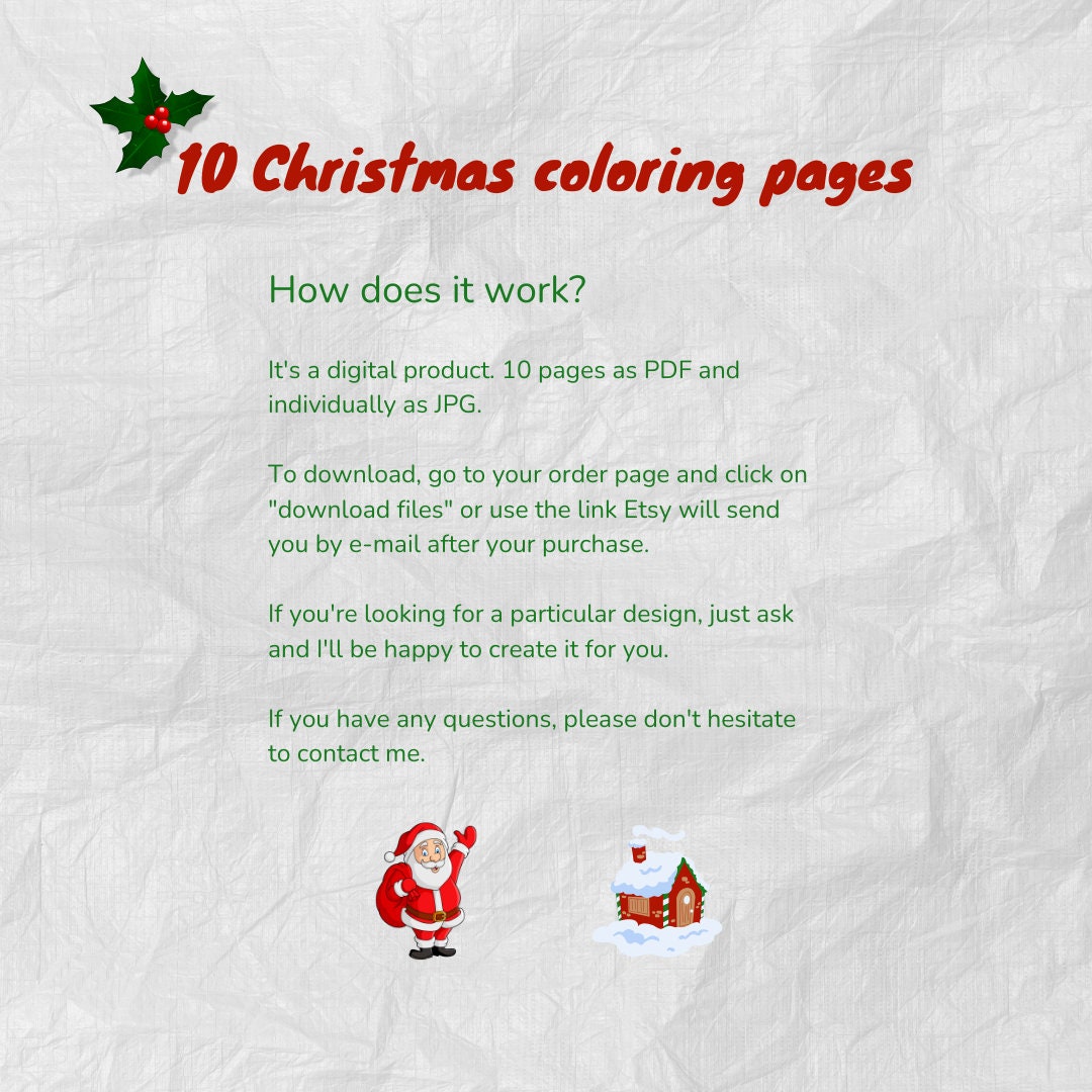 10 Christmas Coloring Pages - Etsy