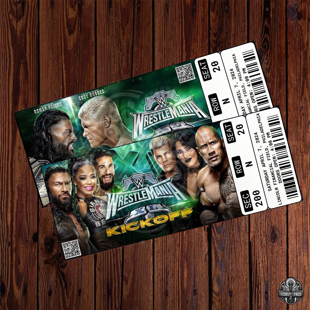 Printable WWE Wrestlemania XL 40 Ticket Personalized Wrestling Show ...