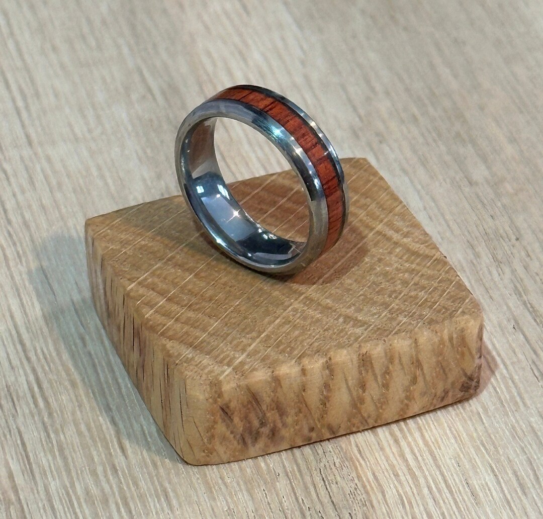 Wood Inlay Titanium Ring: Titanium Band With Bloodwood Wood Inlay (ring ...