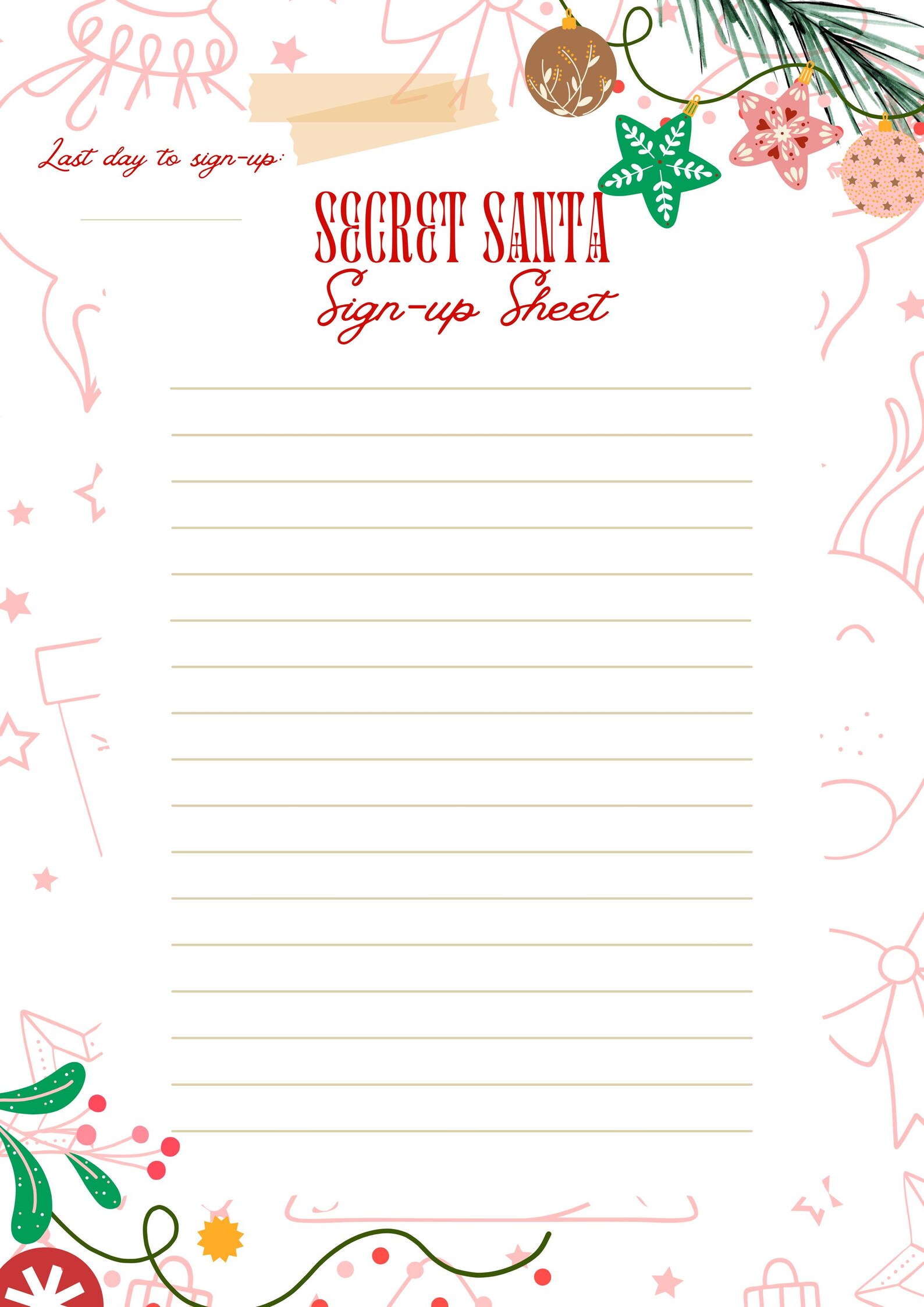 Secret Santa Sign-up Sheet | Printable Christmas Gift Exchange (PDF) - Etsy