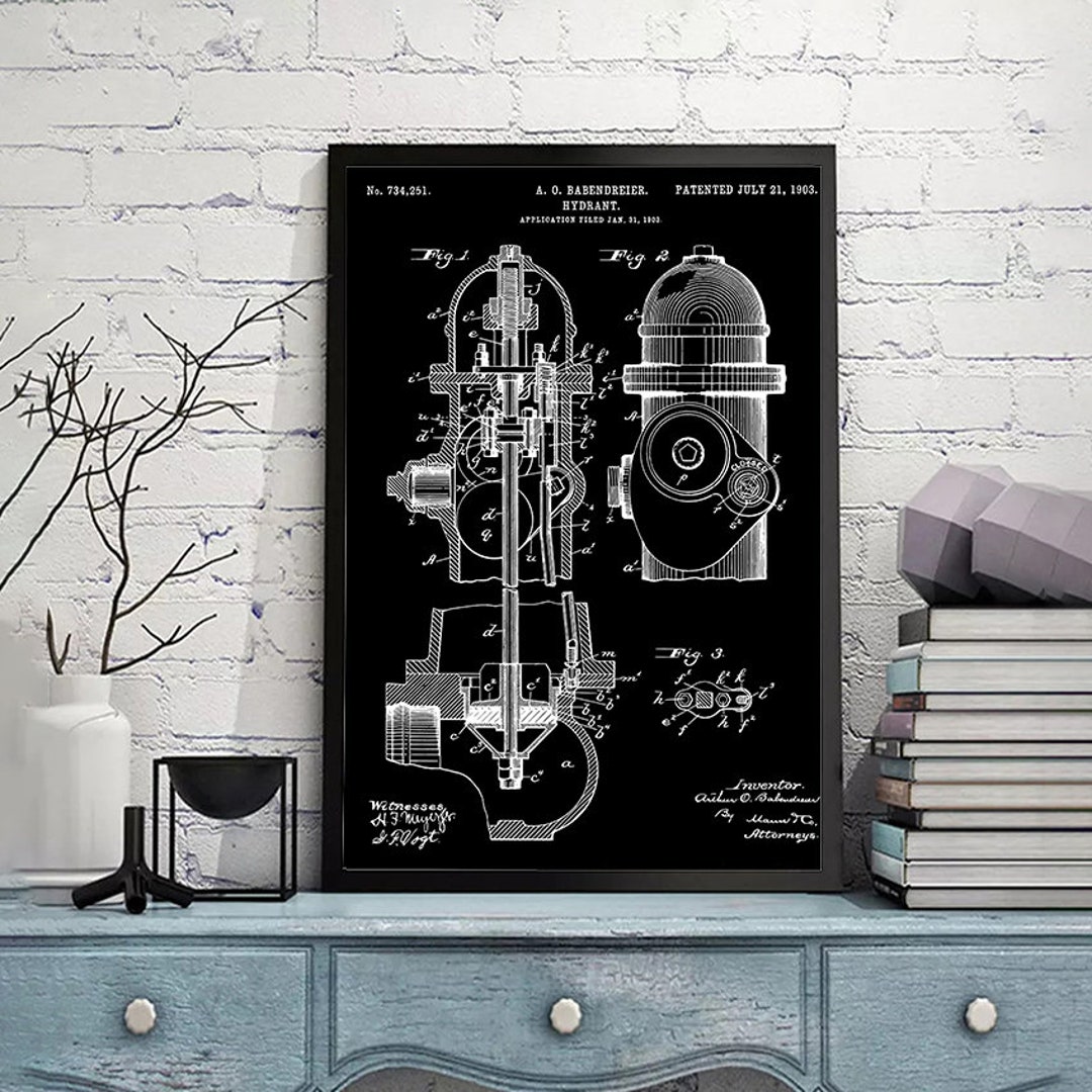 Water Hydrant Patent -vintage Poster,home Office Decor,antique ...