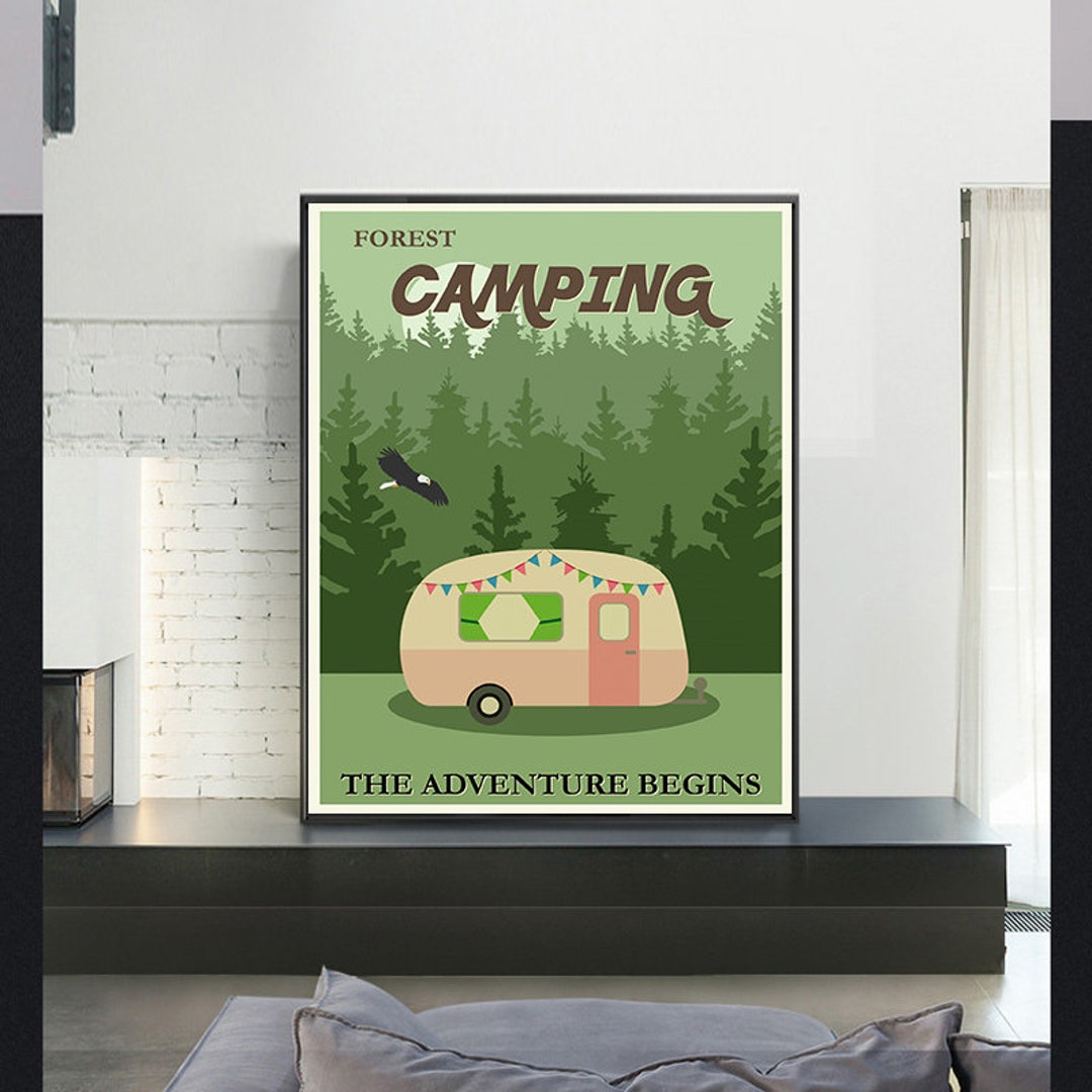 Forest Camping Travel Poster Retro-vintage Poster,antique Illustration ...