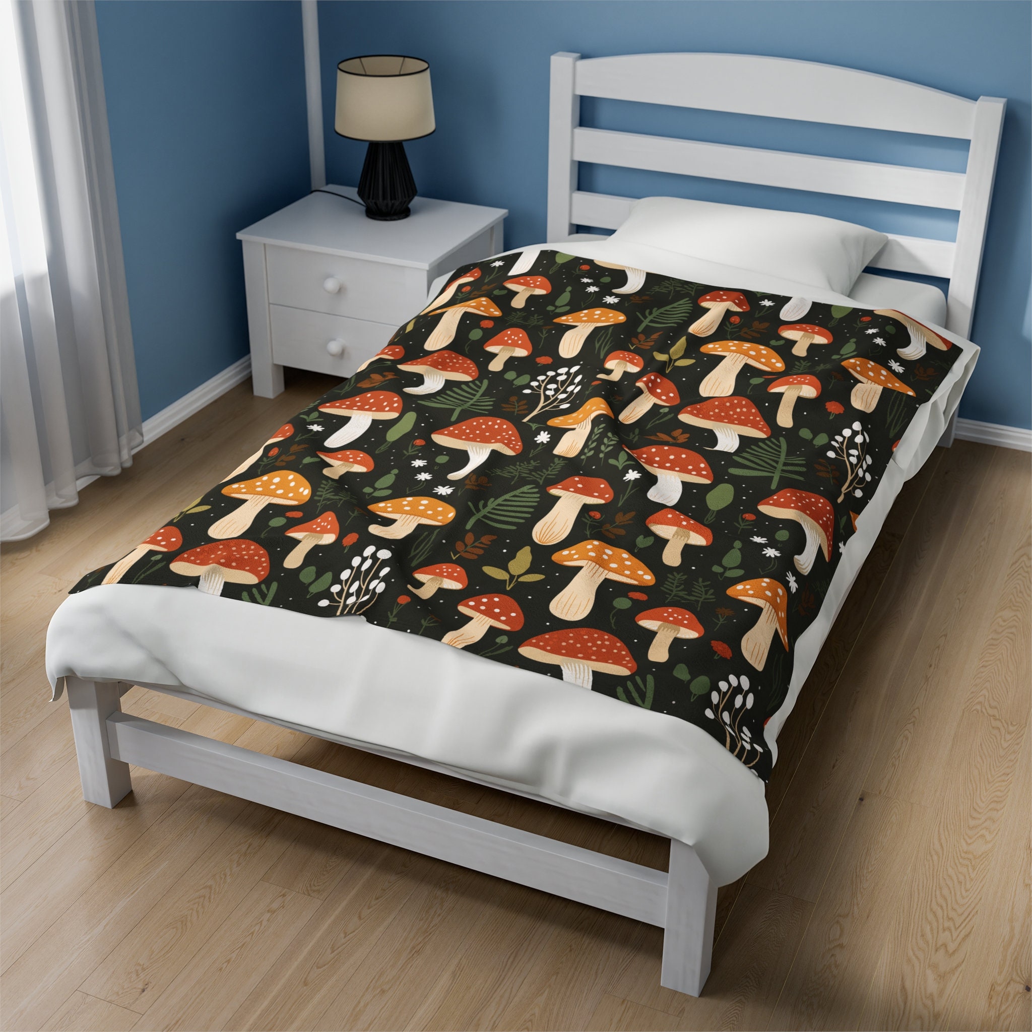 Cottagecore Mushrooms Velveteen Plush Blanket, Cozy Blanket, Home Decor ...