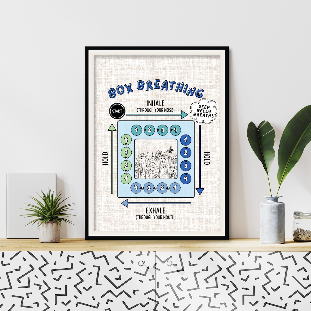 Box Breathing Poster: Kids Calming Tool, Therapy Office Decor (digital ...