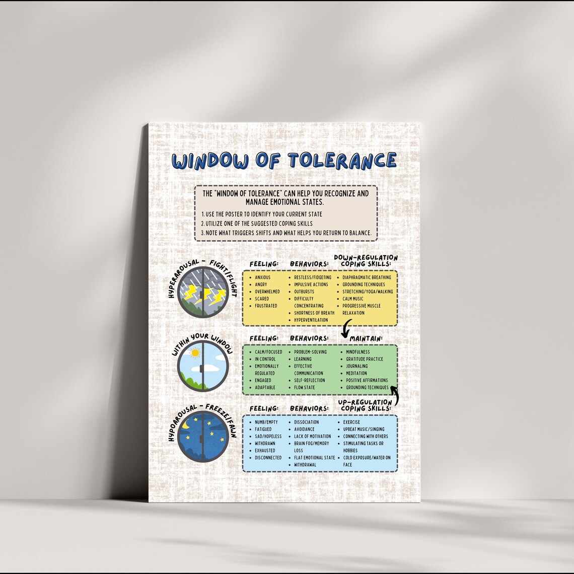 Window of Tolerance Poster: Kids Emotional Regulation, Counselor Office ...