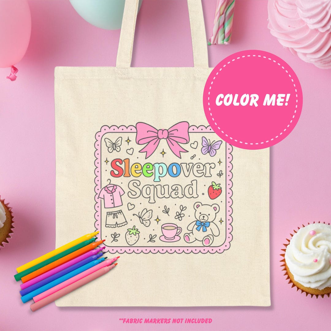 Color Your Own Sleepover Squad Tote Bag: DIY Craft Party Favor ...