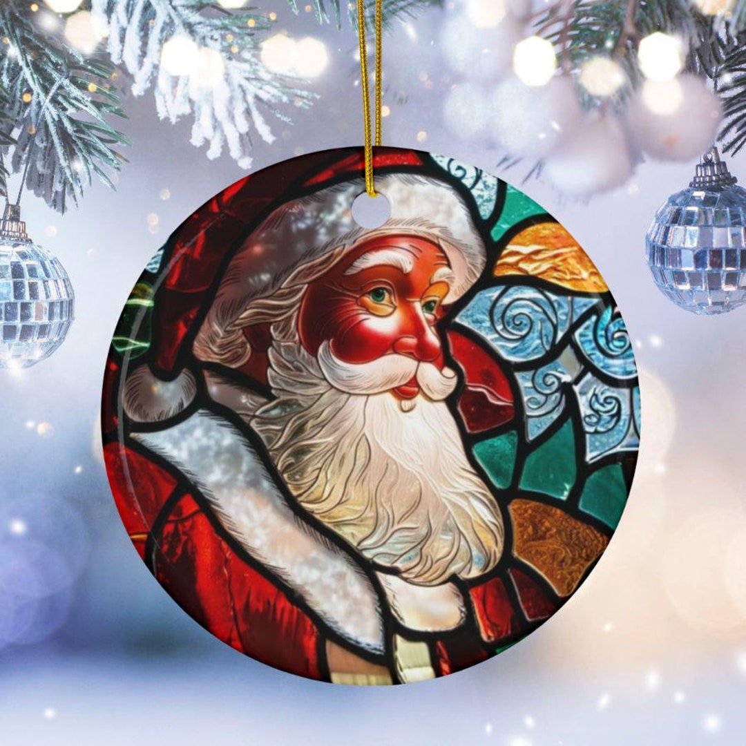 Santa Tree Ornament, Ceramic Christmas Ornament, Stained Glass Santa ...