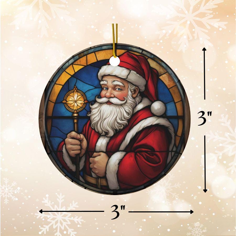 Rustic Santa Claus Christmas Ornament, Jolly St Nick Ornament, Santa Stained Glass, Vintage ...