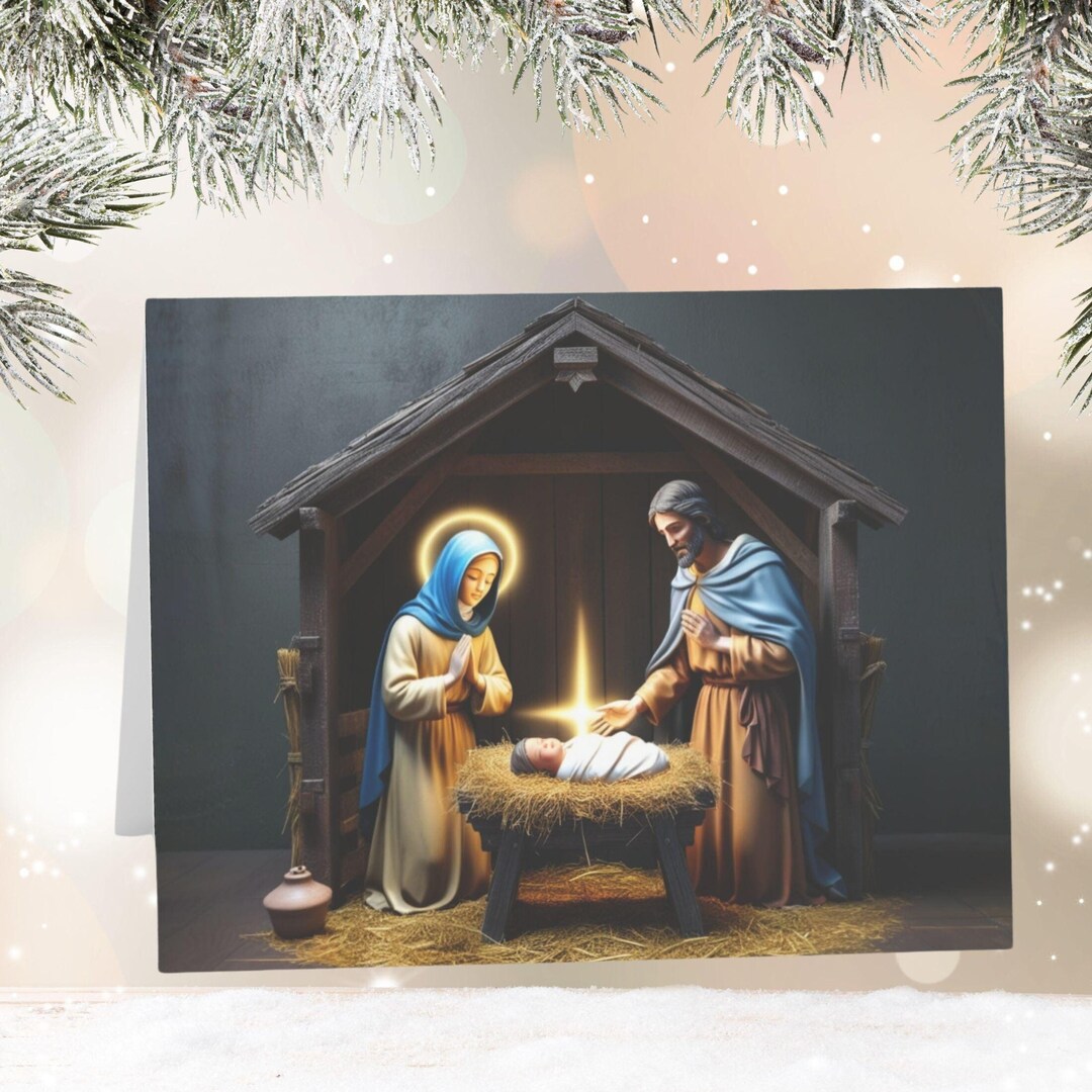 Nativity Scene Christmas Card, Jesus in Manger Christmas Card, Little ...