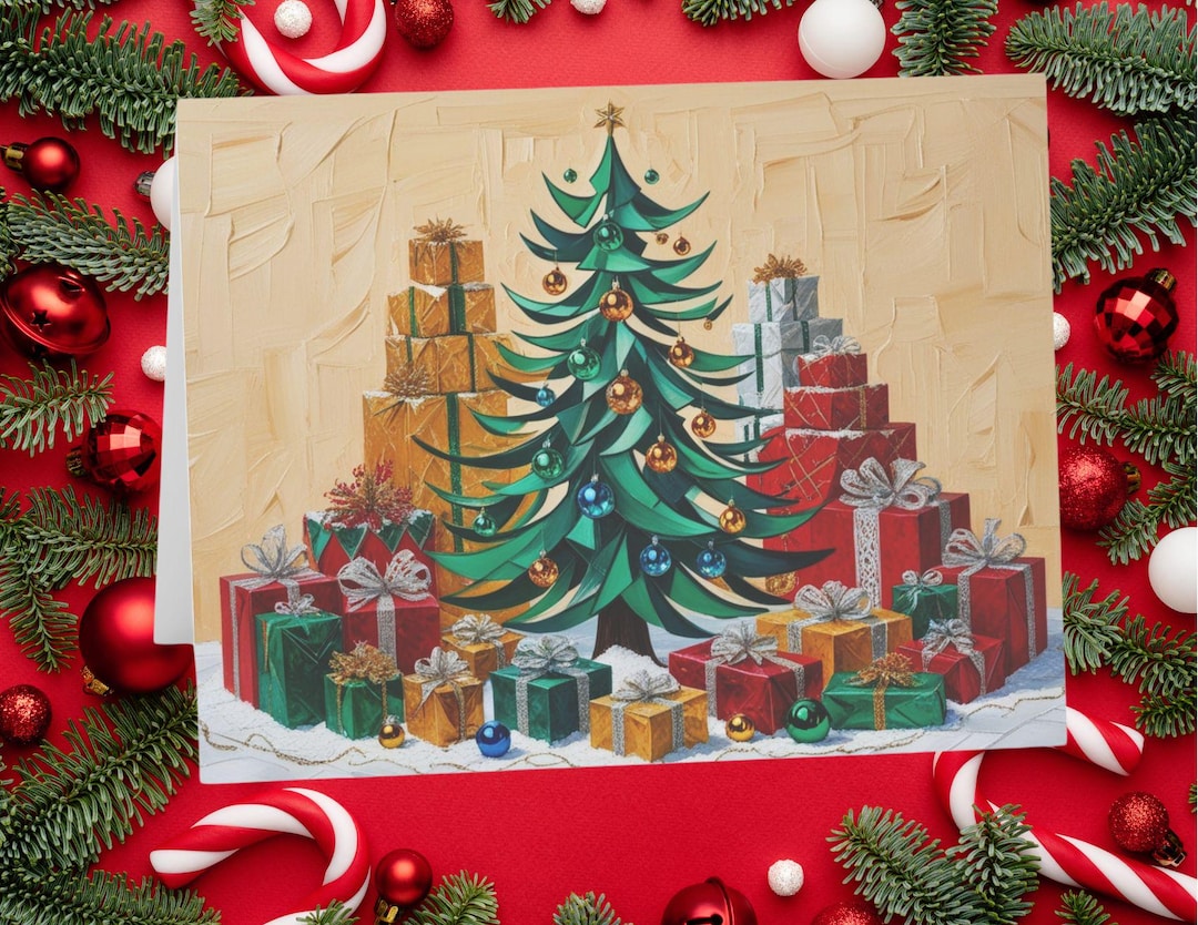 Artistic Christmas Card, Cubist Christmas Tree, Xmas Tree Presents ...