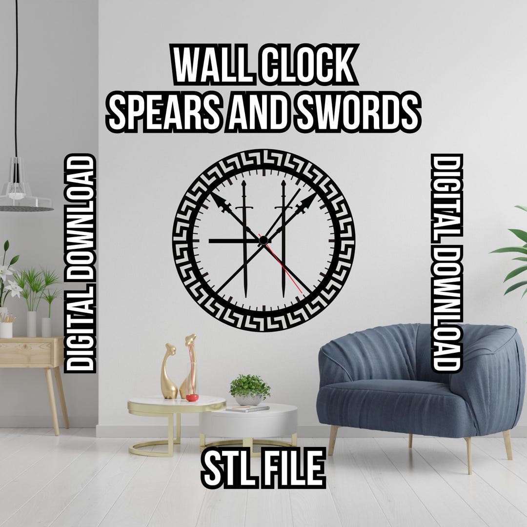 Wall Clock Design - Spears and Swords - Wall Clock Digital - STL File ...
