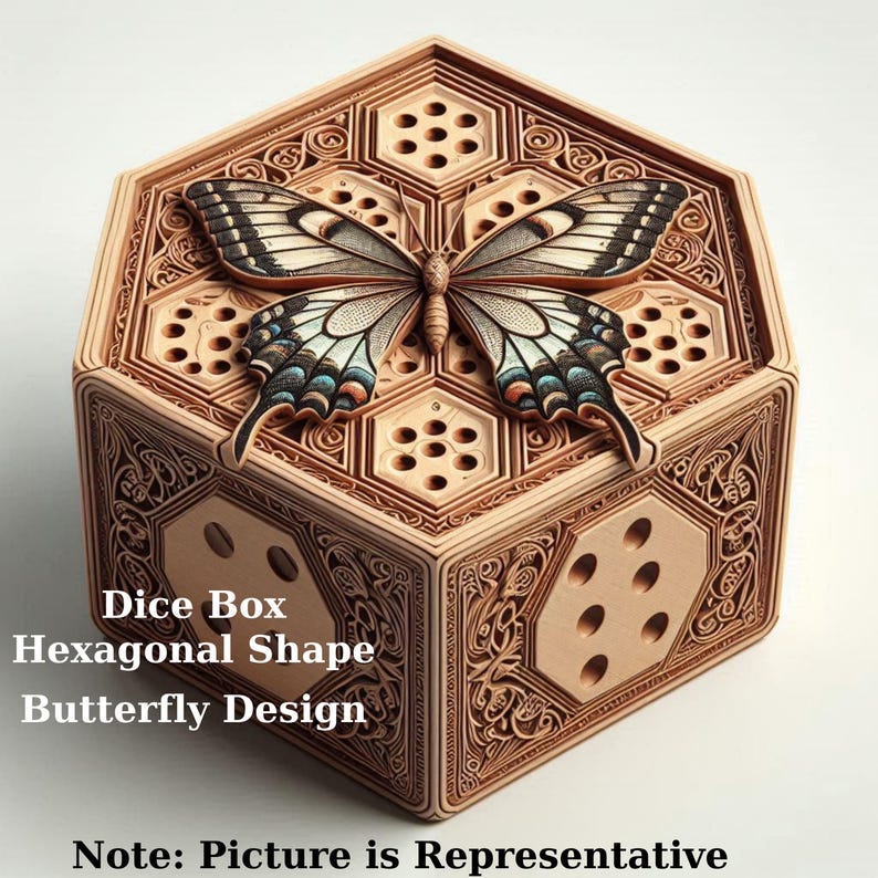 Hexagonal Dice Box STL File - Butterfly Design 3D Printable Dice ...