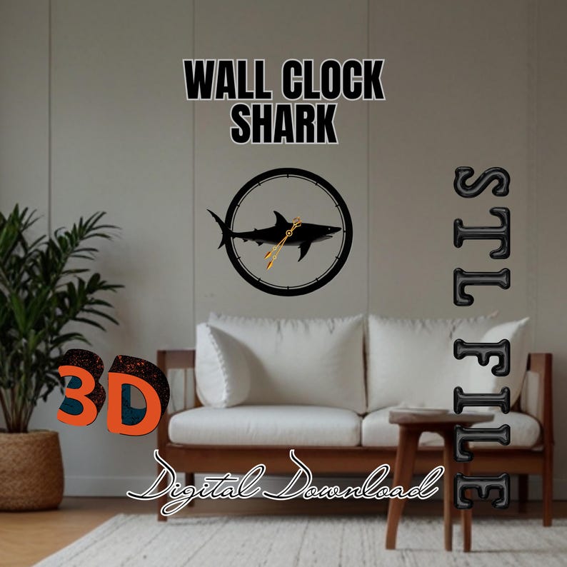 Shark Design DIY Clock - 3D Print Model, Stl & SVG Files for Home Decor ...