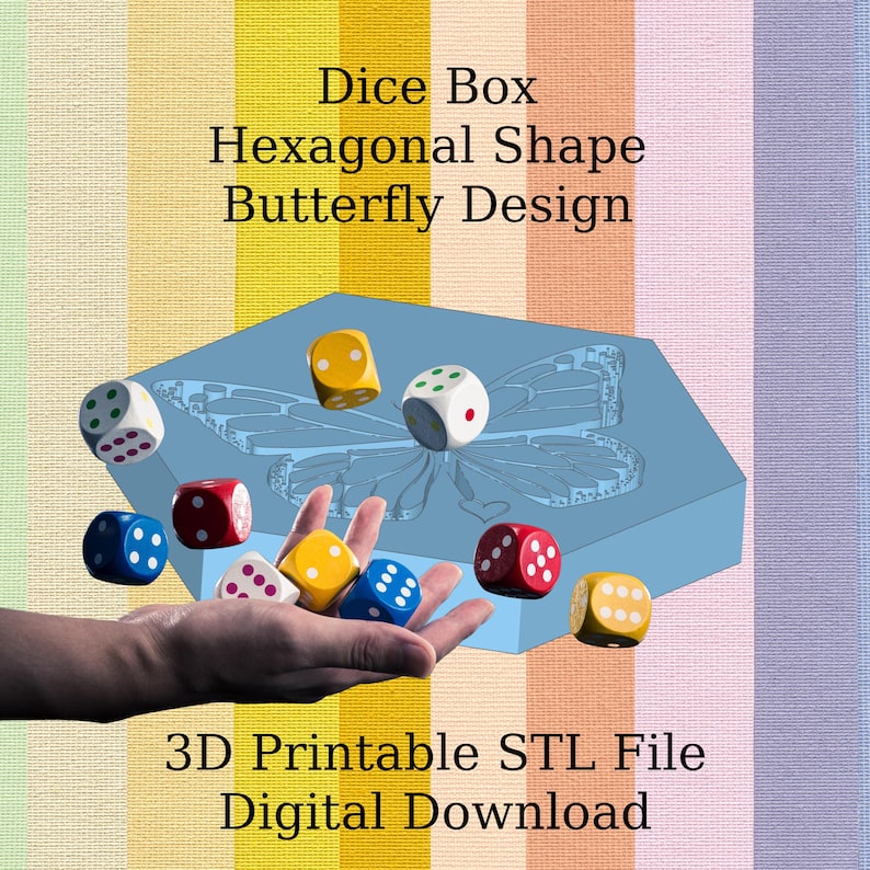 Hexagonal Dice Box STL File - Butterfly Design 3D Printable Dice ...