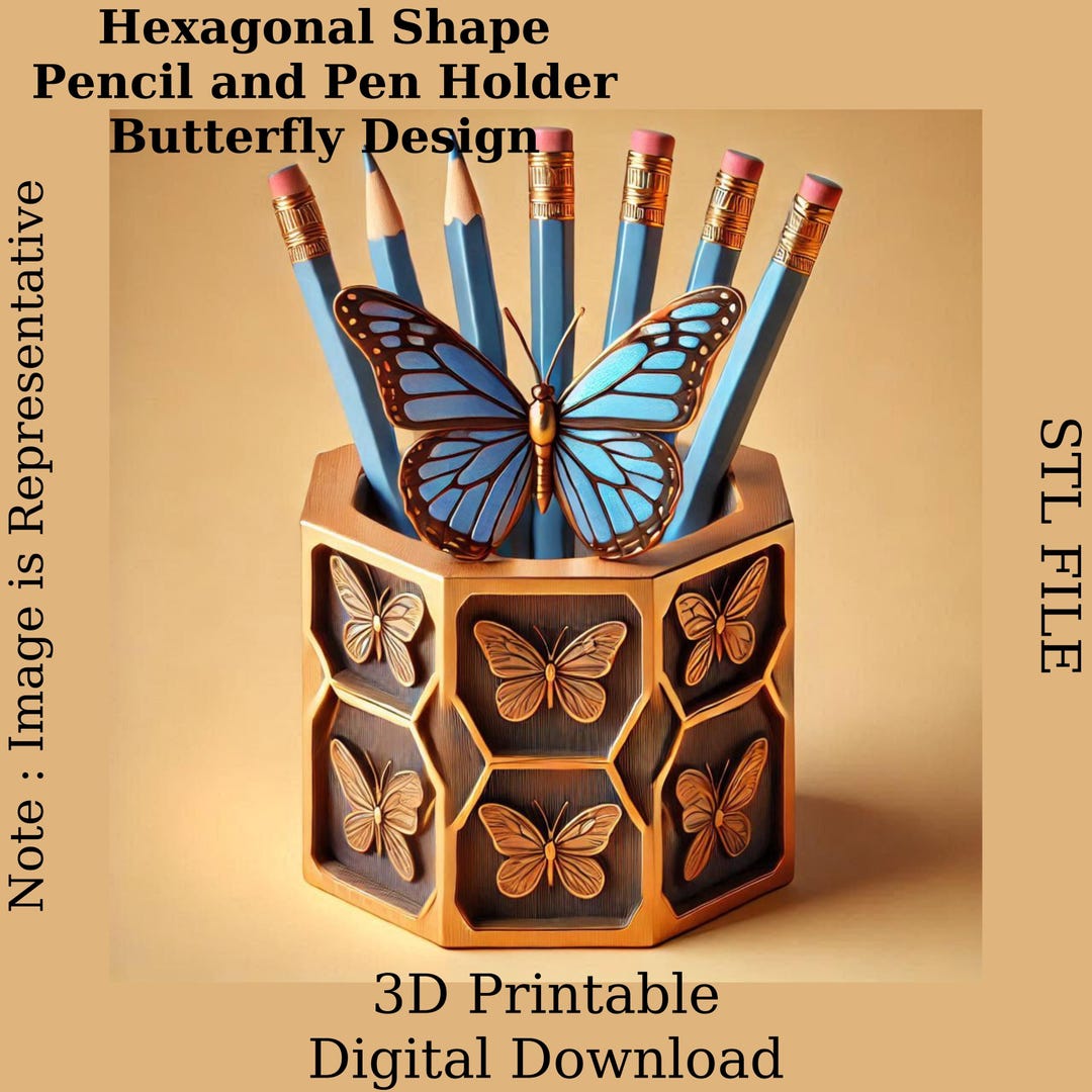 Hexagonal Shape Butterfly Design Pencil Holder Desk Organizer 3D ...