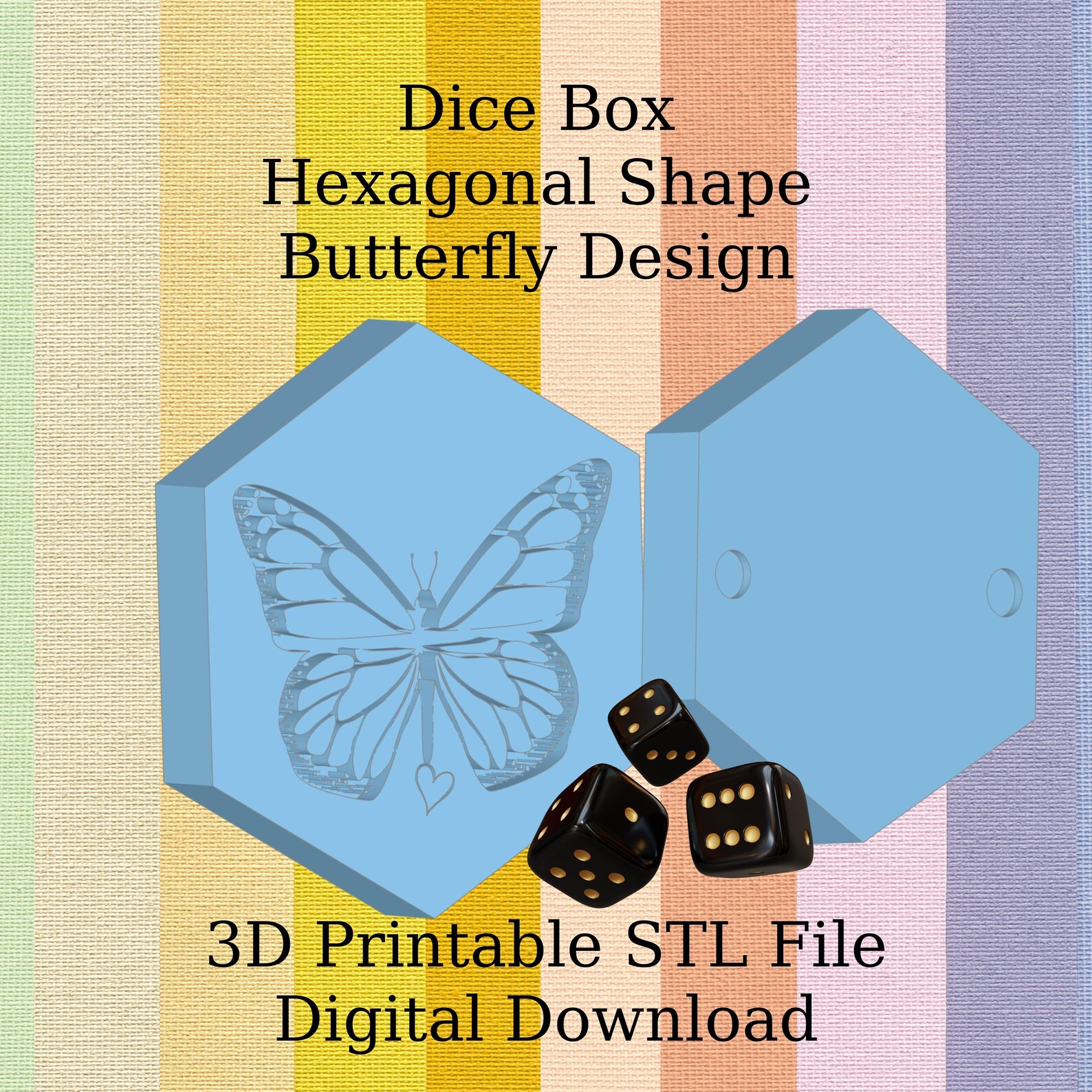 Hexagonal Dice Box STL File - Butterfly Design 3D Printable Dice ...