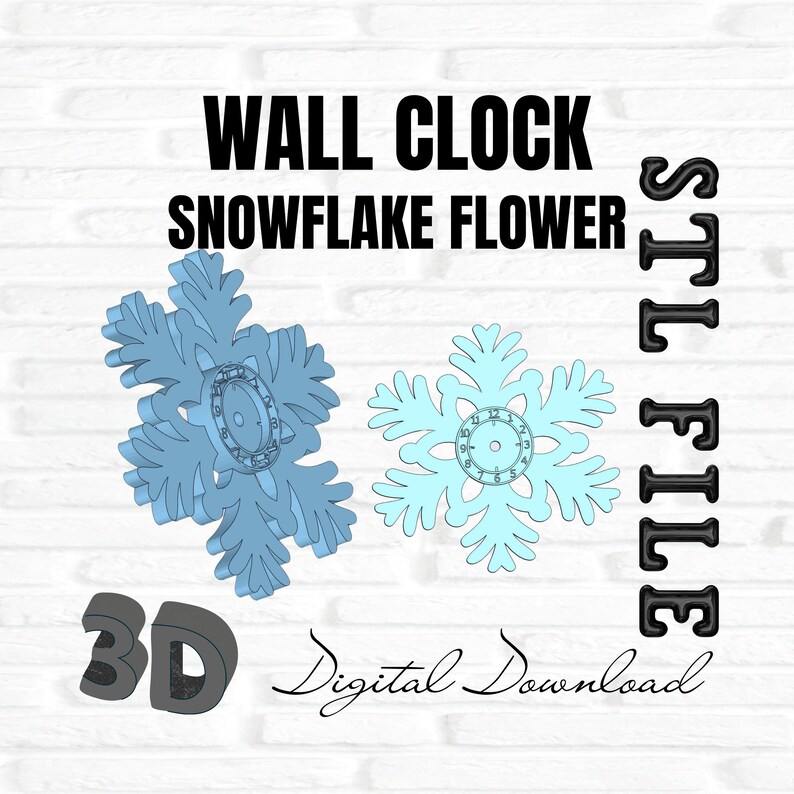 Snowflake Flower Wall Clock DIY Home Decor 3D Printing STL File - Noel ...