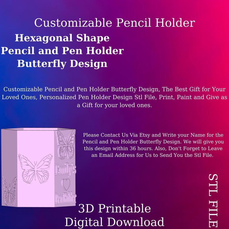 3D Printable Butterfly Pencil Holder | Hexagonal Design STL File ...