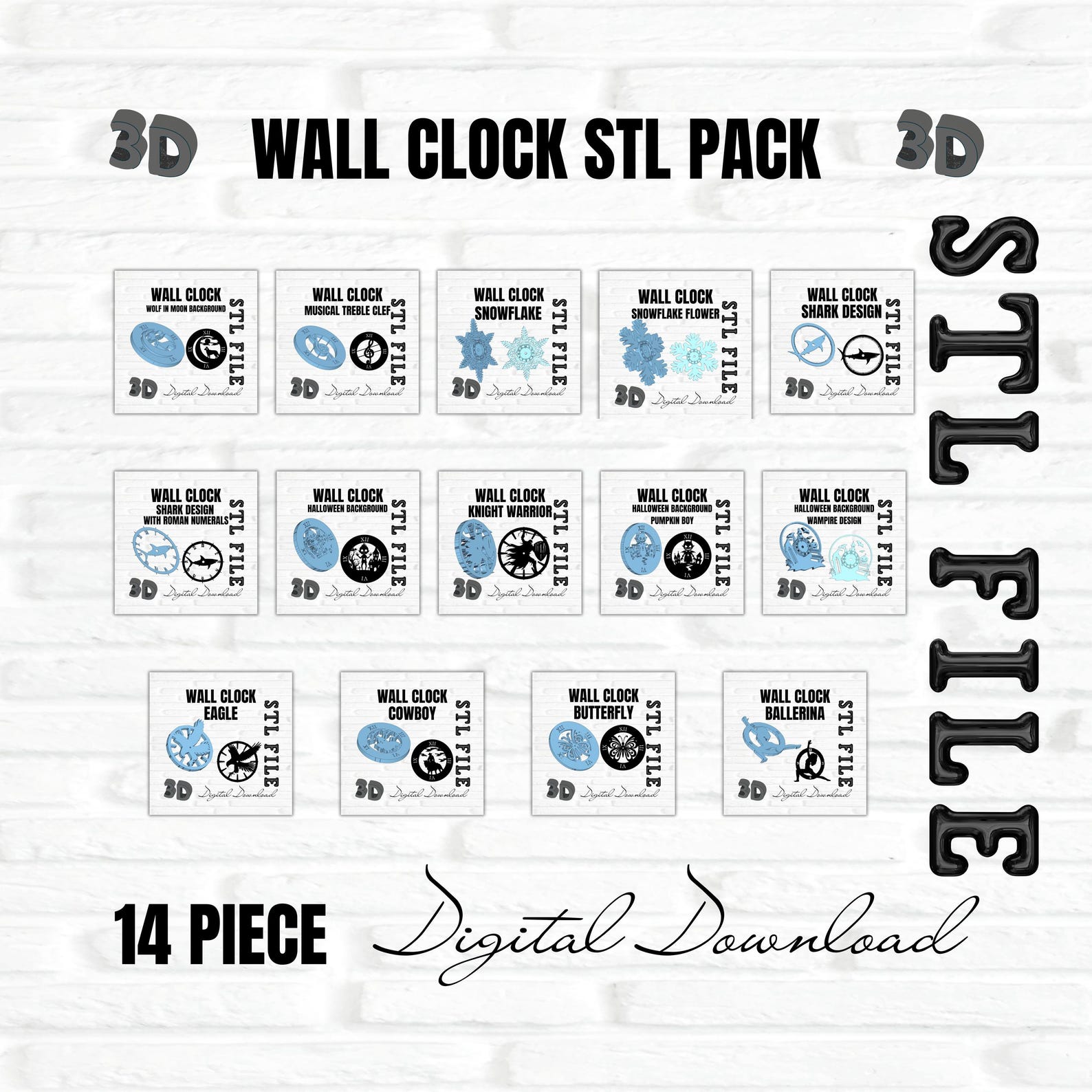 Wall Clock 3D Print STL File Pack: 14 DIY Home Decor Models - Etsy