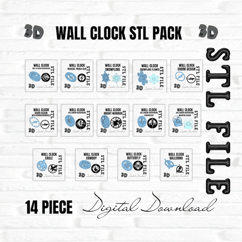 Wall Clock 3D Print STL File Pack: 14 DIY Home Decor Models - Etsy