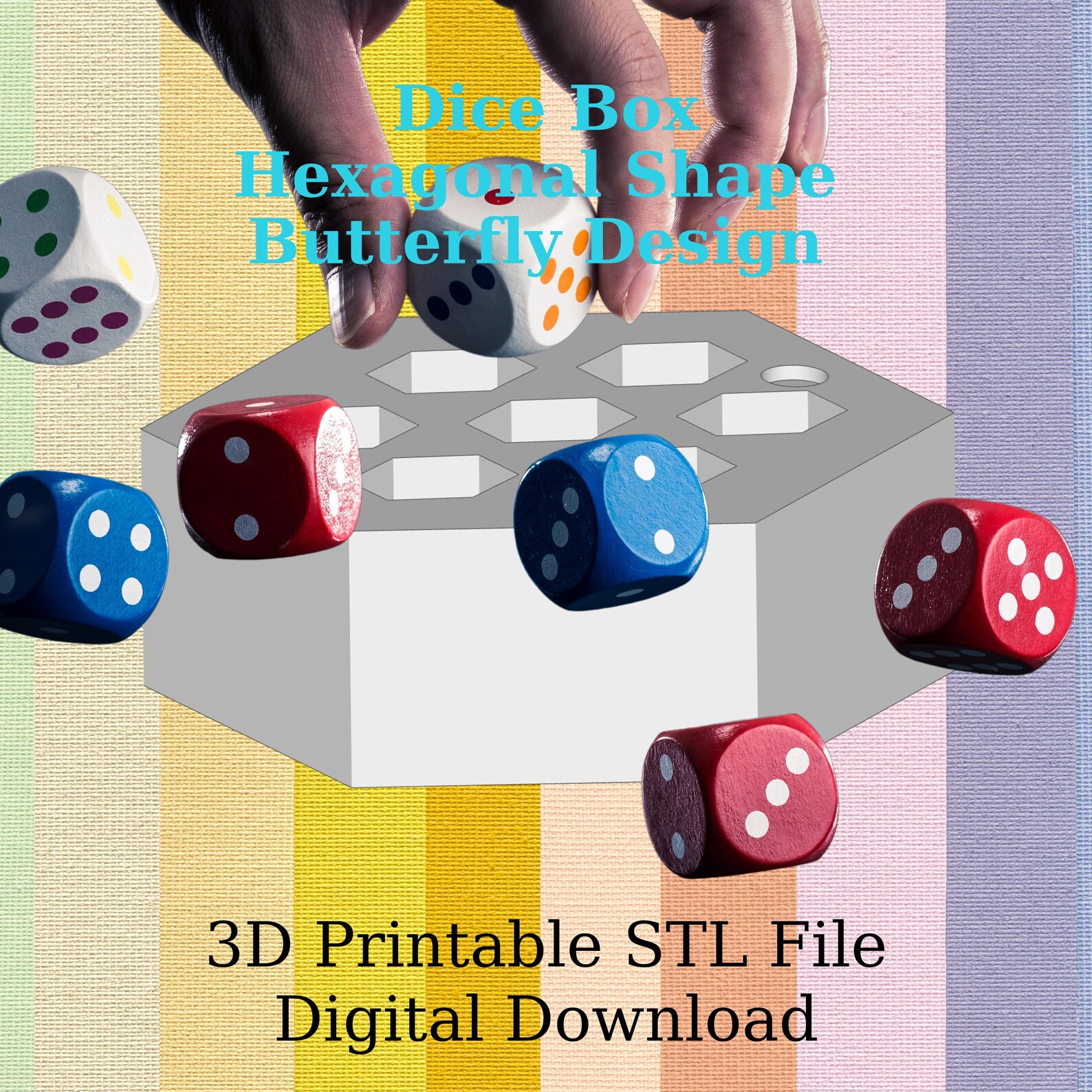 Hexagonal Dice Box STL File - Butterfly Design 3D Printable Dice ...