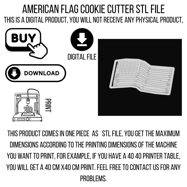 American Flag Cookie Cutter STL File | 3D Printable Digital File ...