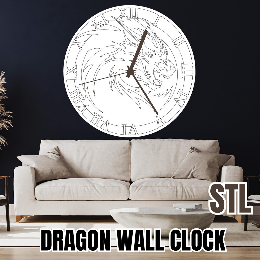 Dragon Wall Clock STL File - 3D Printable Wall Clock Decor - DIY Dragon ...
