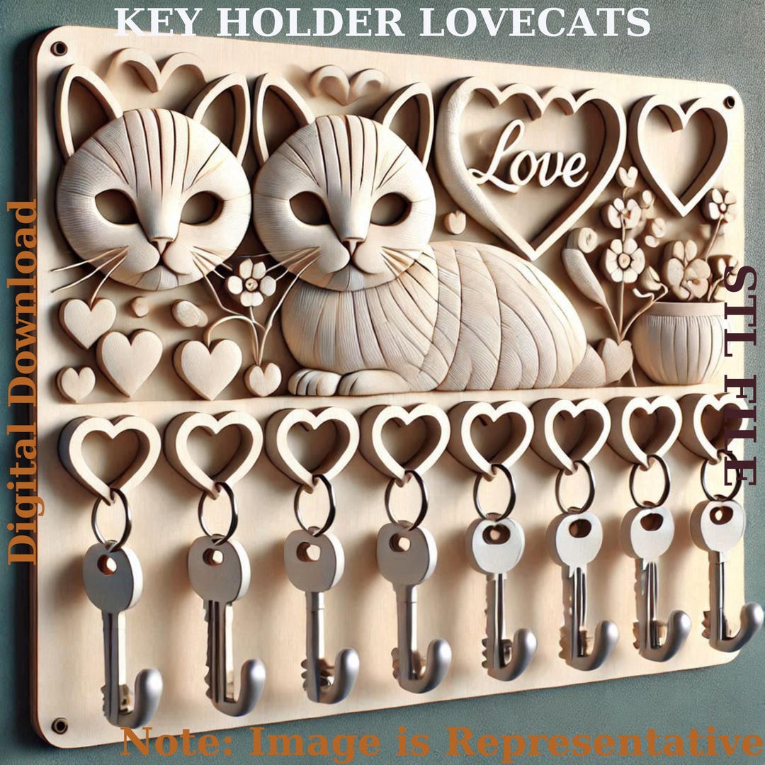Love Cats - 3D Printable Key Holder STL File | Cat Lover Wall Decor ...