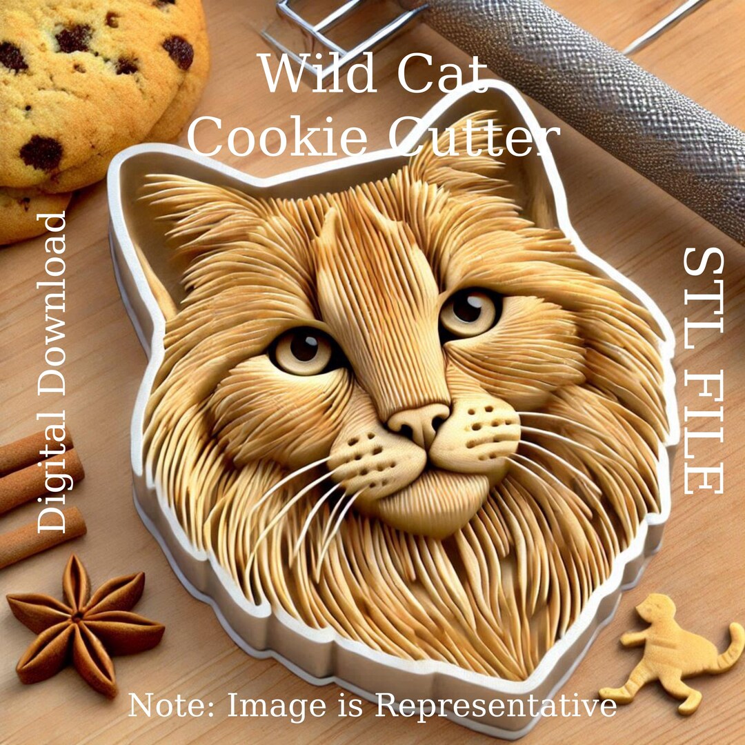 Cookie Cutter With Wild Cat Design for 3D Print - Animal Shape Cutter ...