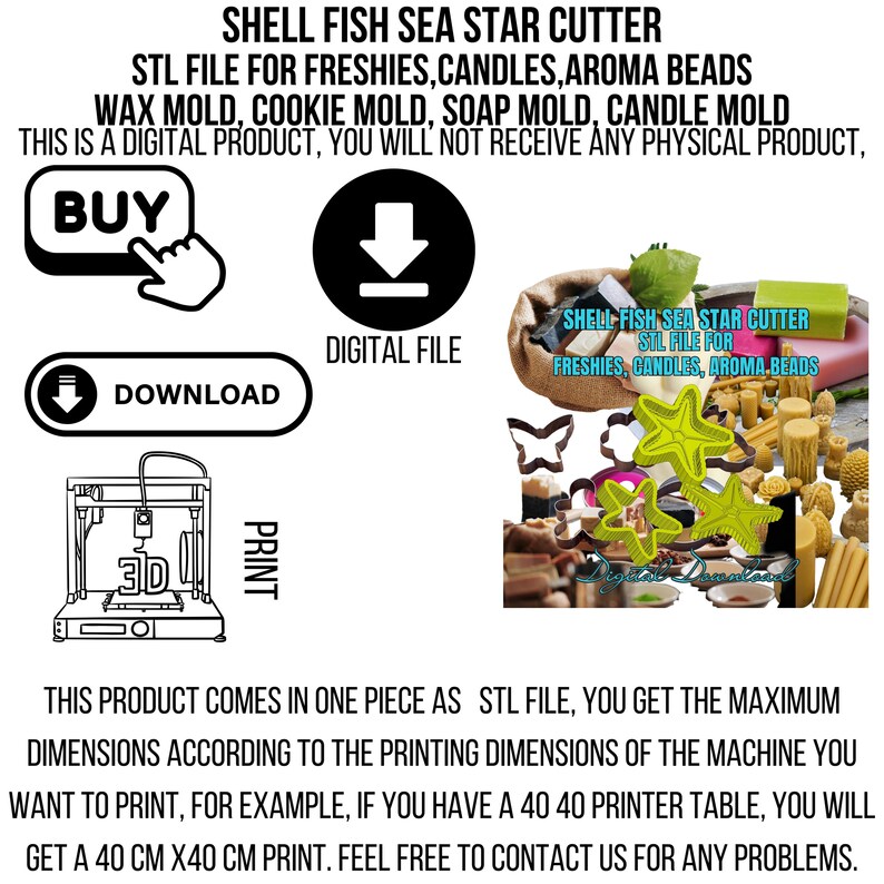 Sea Star Cutter 3D Print STL File: Shell Fish Mold (digital Download ...